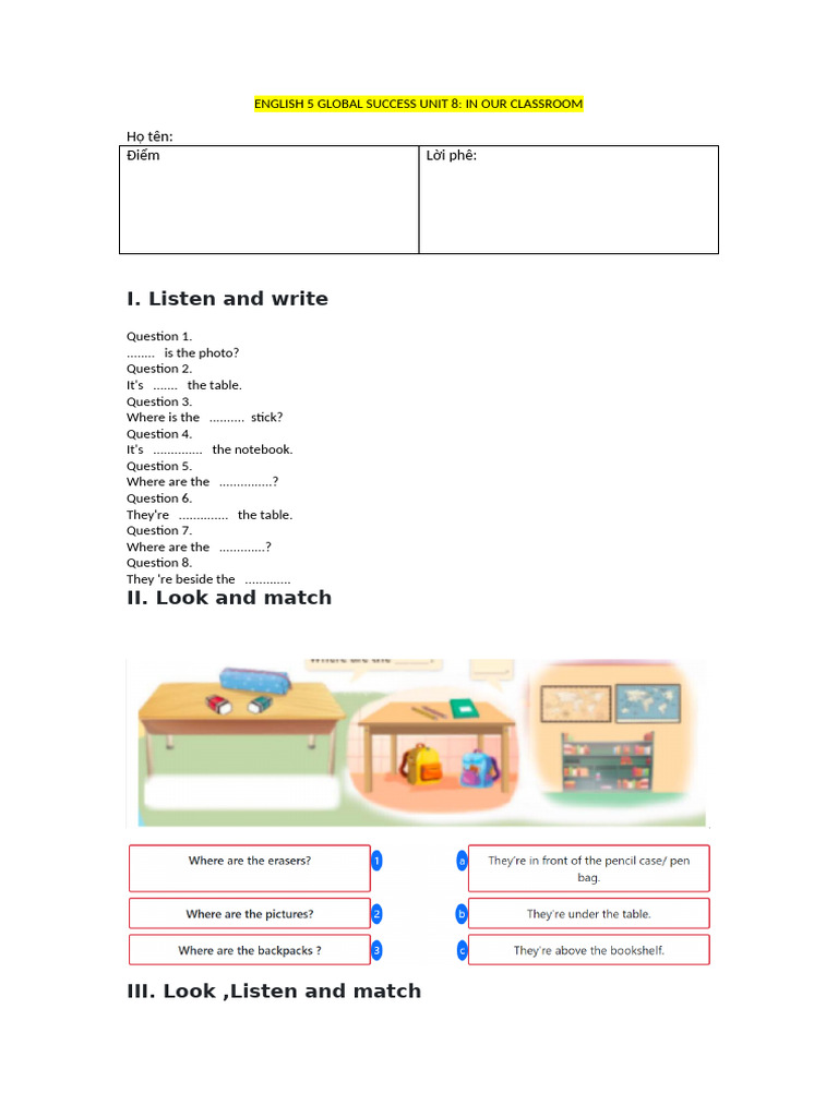 English 5 Global Success Unit 8 | PDF