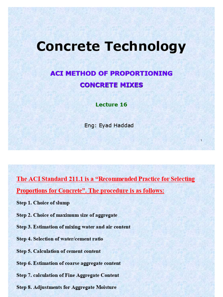 Lecture 6 (Concrete Mix Design) | PDF | Concrete | Construction Aggregate