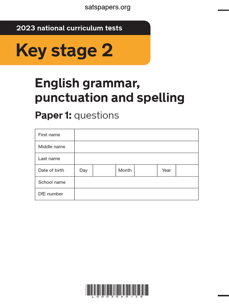 2023 Key Stage 2 English Grammar Punctuation and Spelling Paper 1 ...