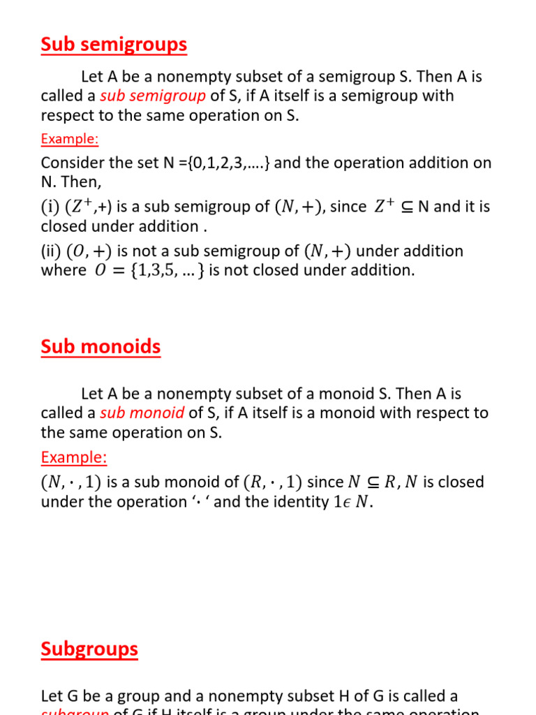 Module 3 - Note3-Sub Semigroups, Sub Monoids, Subgroups & Different ...