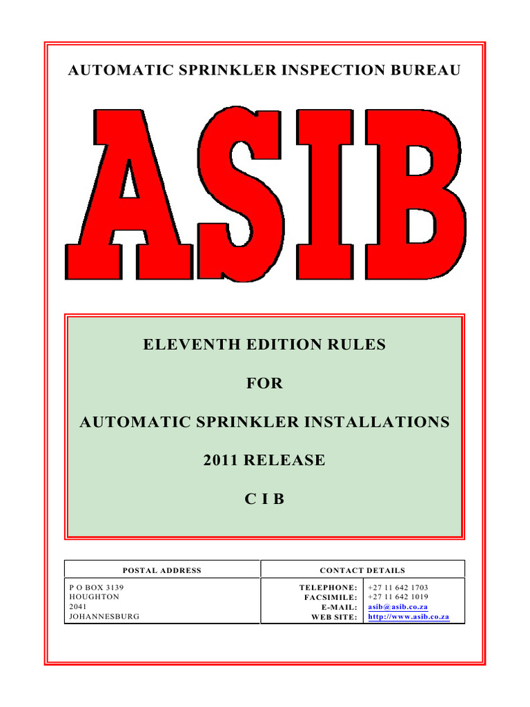 ASIB 2011 Eleventh Edition Rules | PDF | Fire Sprinkler System | Pump