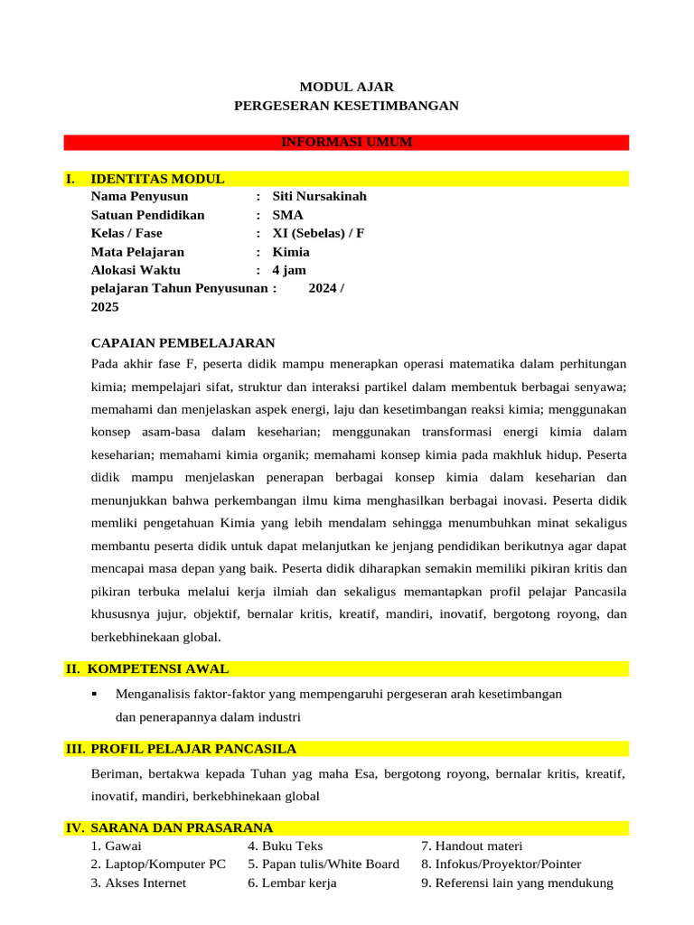 Modul Kimia: Pergeseran Kesetimbangan | PDF