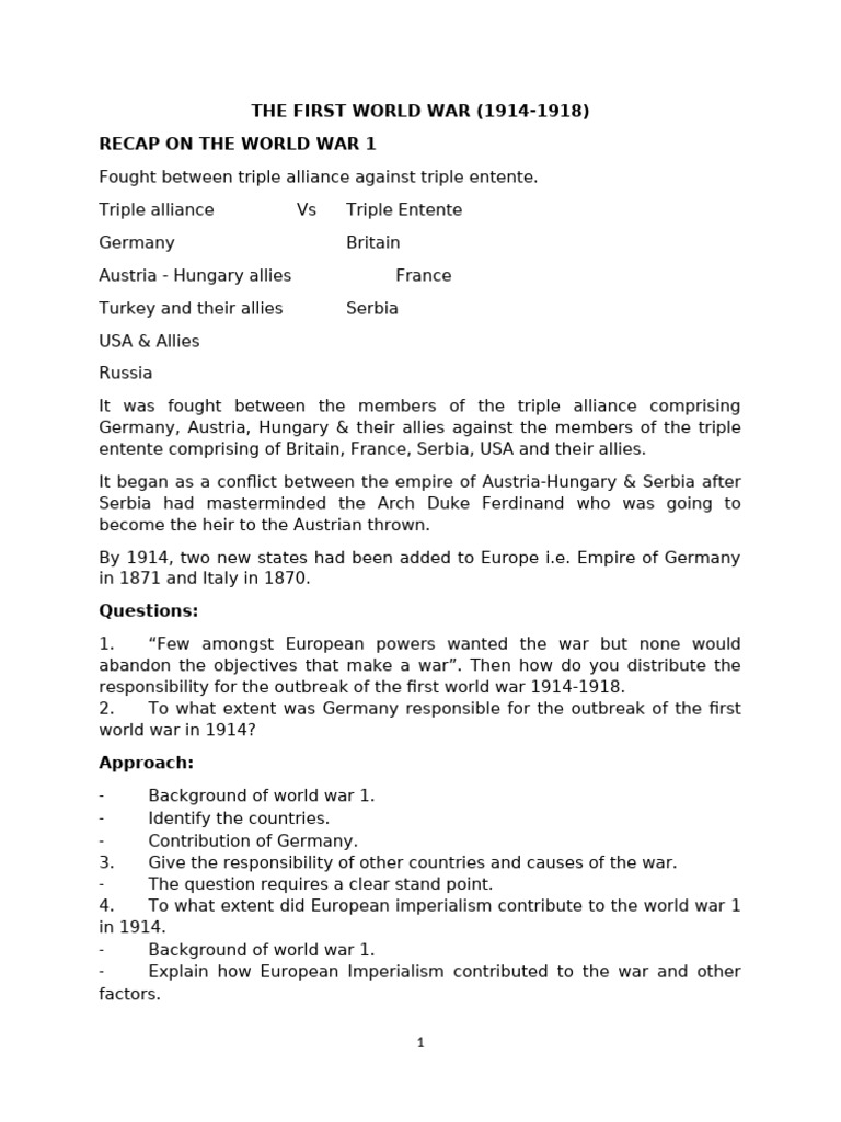 The First World War 1914-1918 To Fascism in Italy 1921-1945 | PDF ...