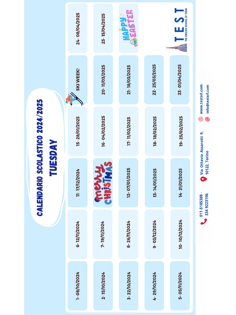 Tuesday Calendar 2024-2025 | PDF