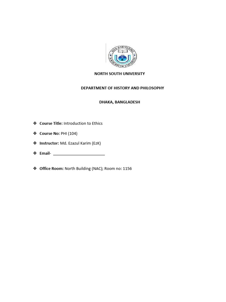 PHI104 Introduction To Ethics Syllabus | PDF