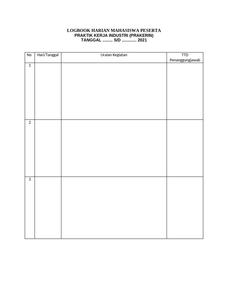 Logbook Harian Mahasiswa Peserta | PDF