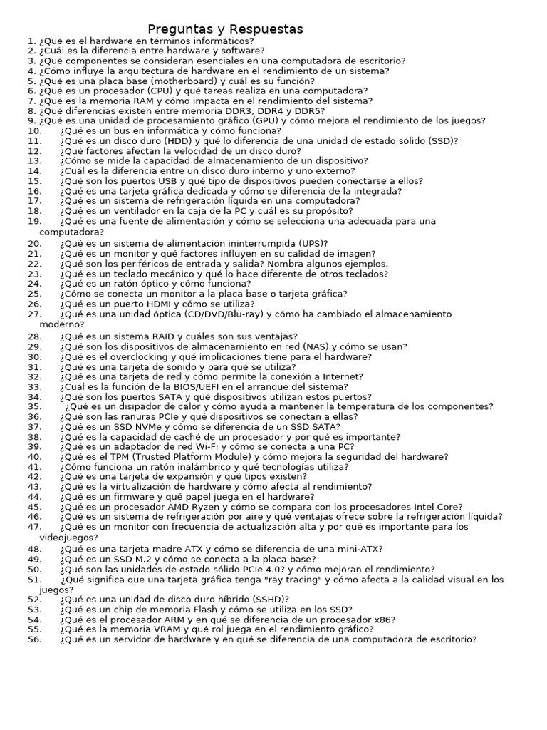 Preguntas y Respuestas Del Juego | PDF | Hardware de la computadora | Almacenamiento de datos de ...