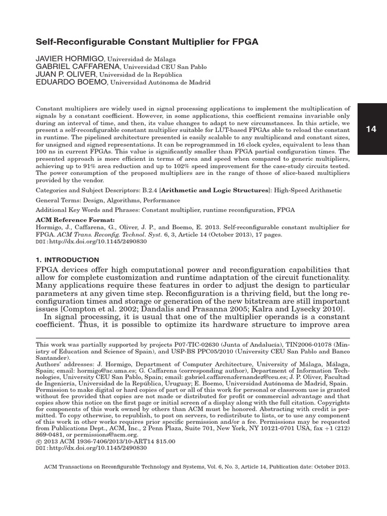 Self Reconfigurable Constant Multiplier | PDF | Field Programmable Gate Array | Multiplication
