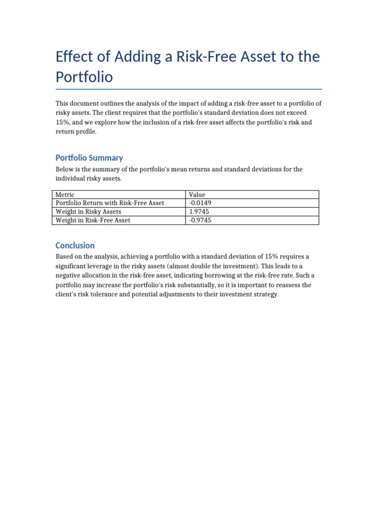 Risk Free Asset Analysis | PDF