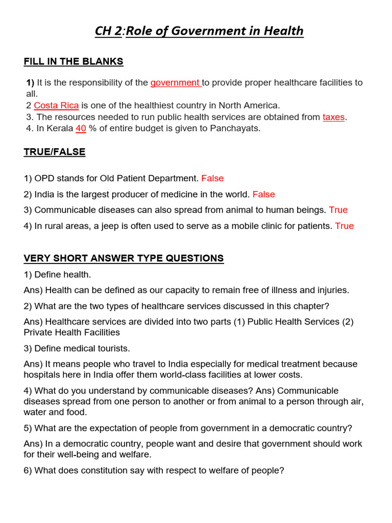 Civics CH 2 - Role of Government in Health | PDF | Health Professional ...