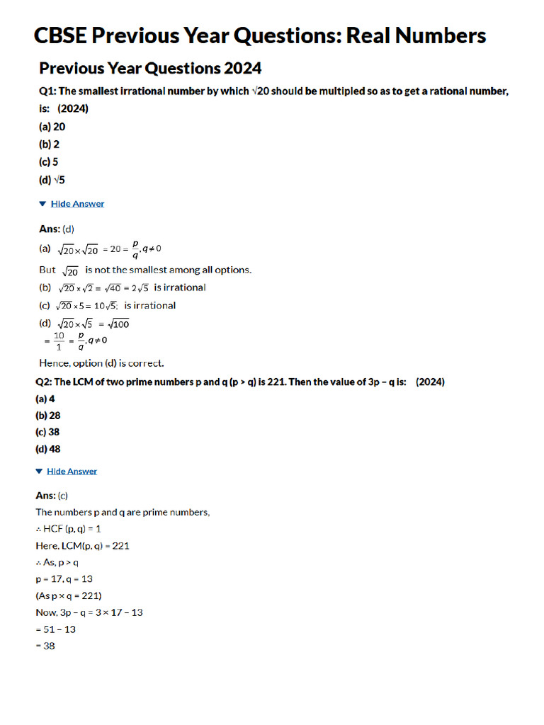 Class 10 PYQ Last 5 YEARS | PDF
