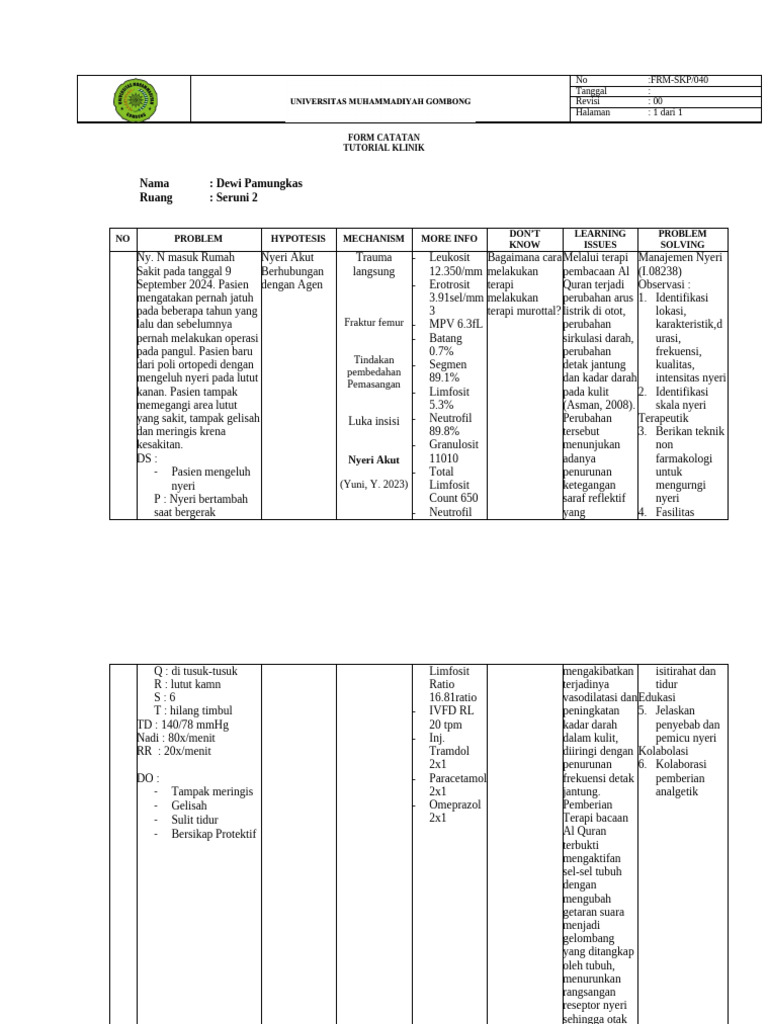 Dewi Pamungkas - Tutorial Klinik | PDF