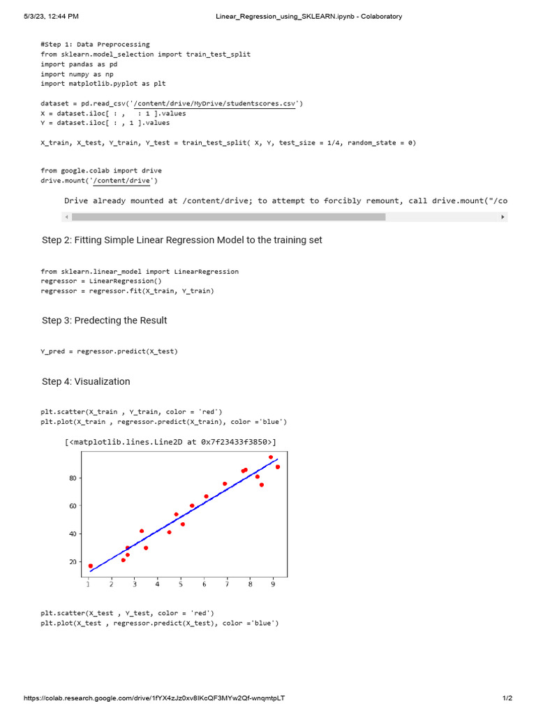 Experiment No 8-Linear - Regression - Using - SKLEARN - Ipynb - Colaboratory | PDF