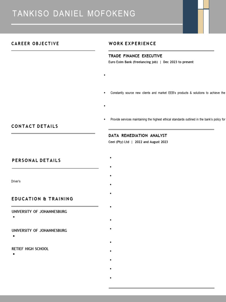 Tankiso Daniel Mofokeng CV | PDF | Risk | Risk Management