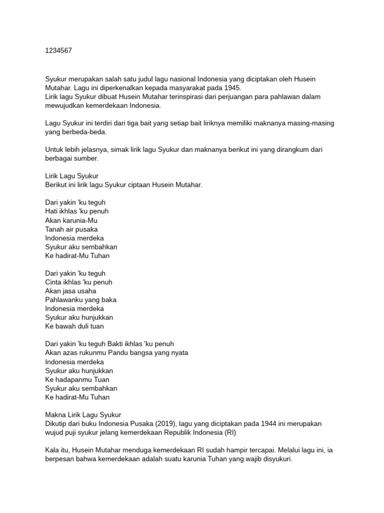 Lagu Syukur oleh Husein Mutahar | PDF