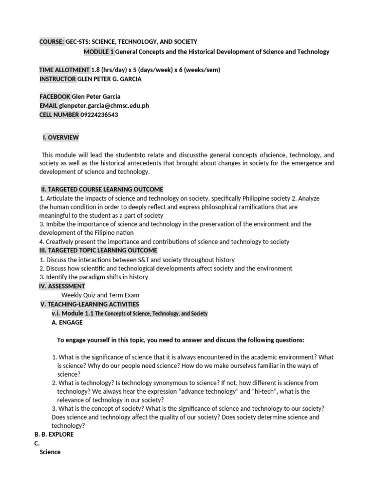 MODULE 1.1 - GEC-STS The Concepts of Science, Technology, and Society ...