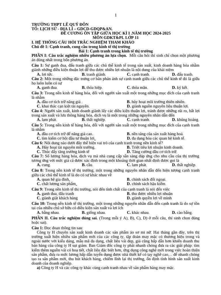 De Cuong On Tap GDKTPL K11 | PDF