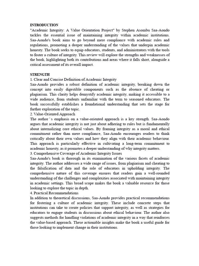 INTRODUCTION | PDF | Integrity | Academic Integrity