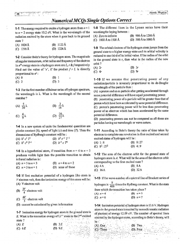 Atomic Physics Numerical | PDF | Electron | Atoms