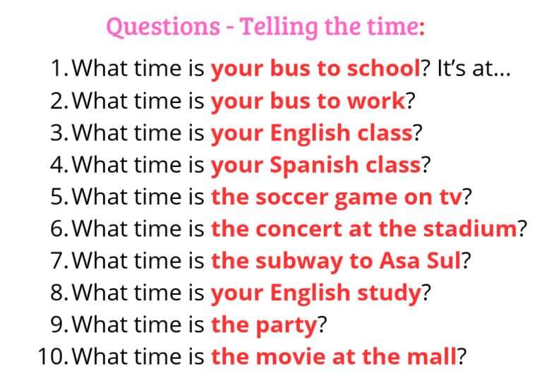 Questions - Telling The Time | PDF