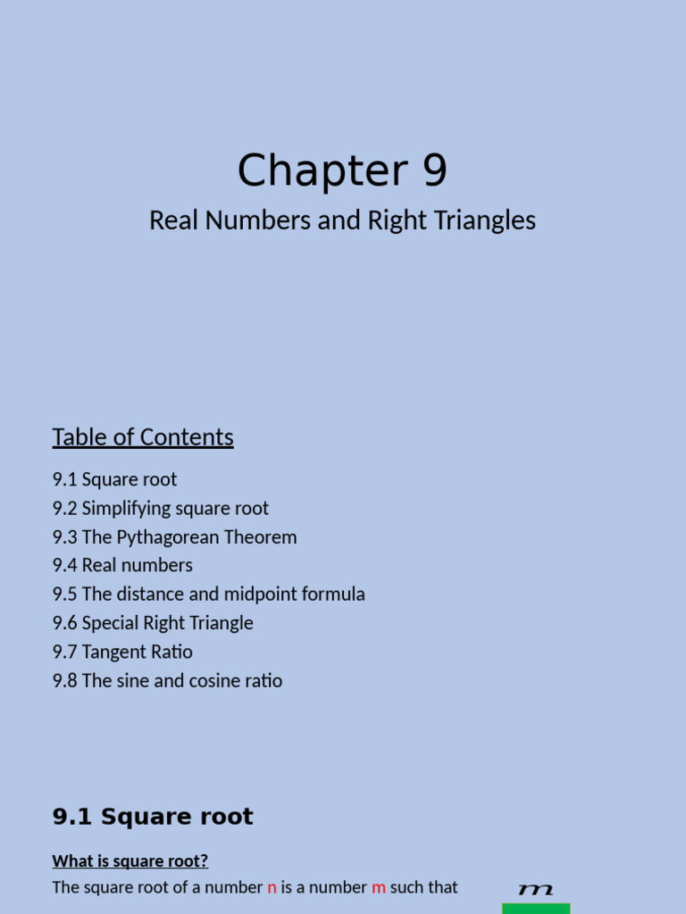Chapter 9 - Real Numbers and Right Triangle v3 | PDF | Square Root ...