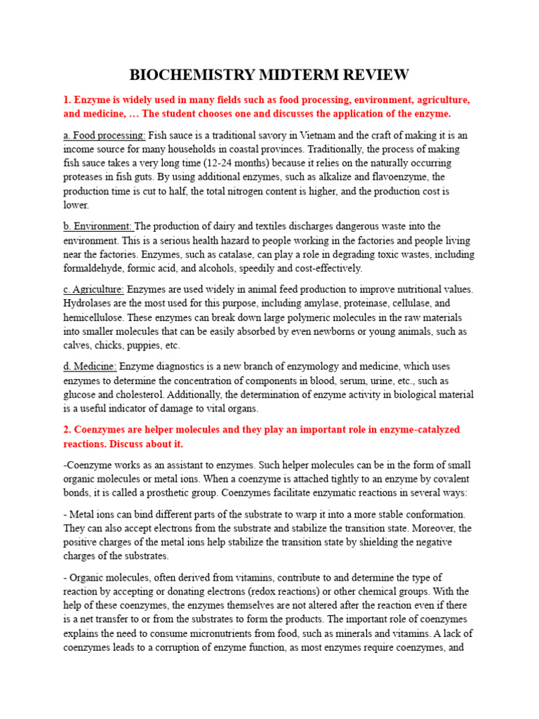 Biochemistry Midterm Review | PDF | Metabolism | Glycolysis