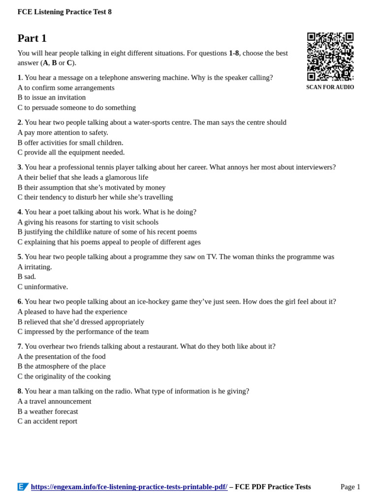 FCE Listening Practice Test 8 Answers | PDF | Bears