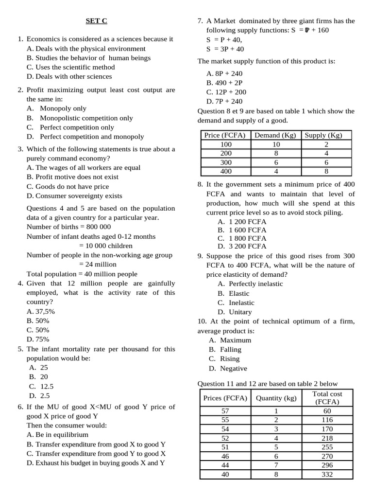 A Level Economics Mcqs | PDF | Monopoly | Supply (Economics)