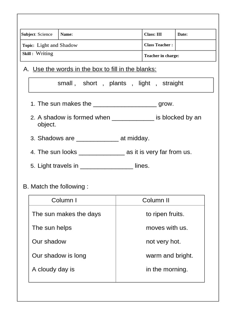 Light and Shadow Activities for Kids | PDF