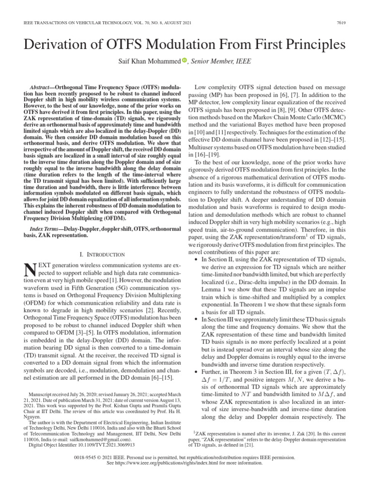 Derivation of OTFS Modulation From First Principles | PDF | Modulation | Orthogonal Frequency ...