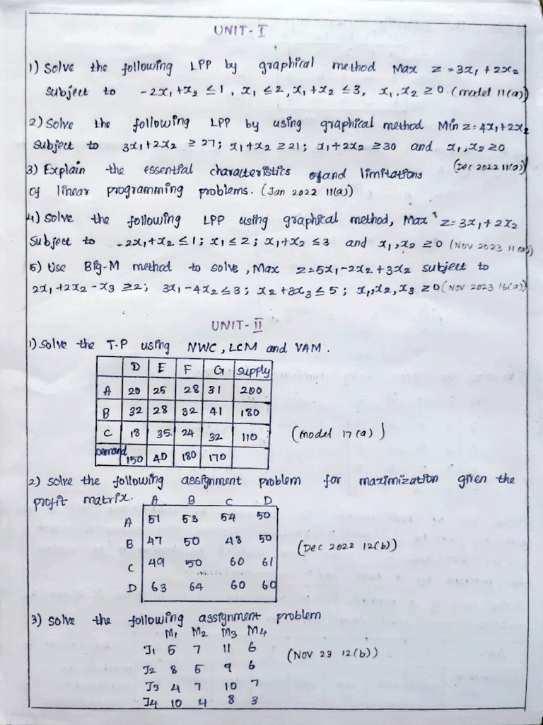 Maths Cbot Unit 1 To 5 Important Questions | PDF | Operations Research