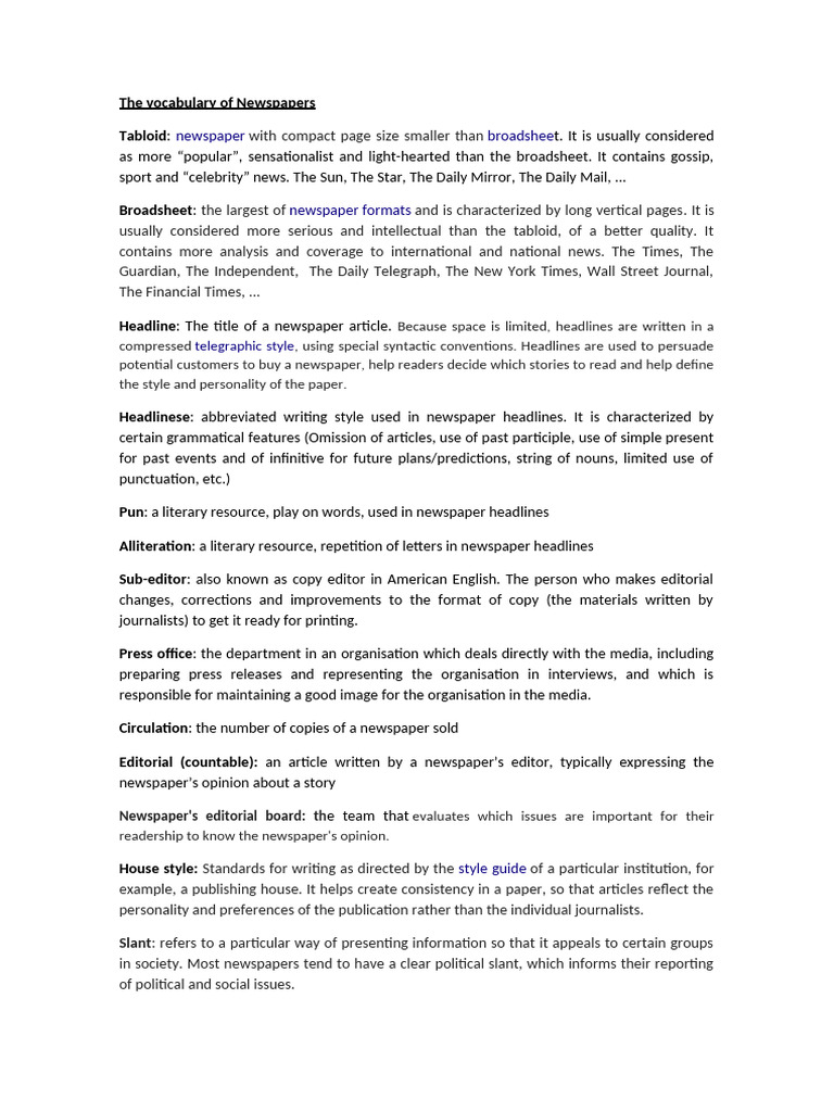 Understanding Newspaper Vocabulary | PDF | Newspapers | Linguistics