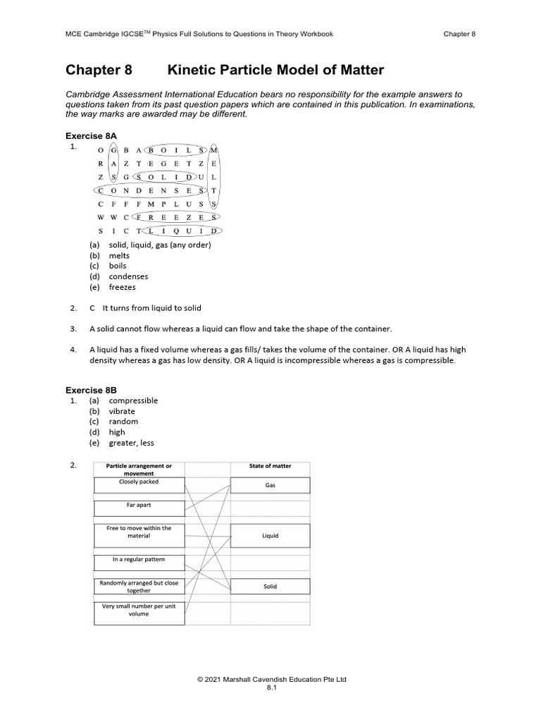 MCE IGCSE Physics TWB C08 - Full Solutions | PDF | Gases | Liquids