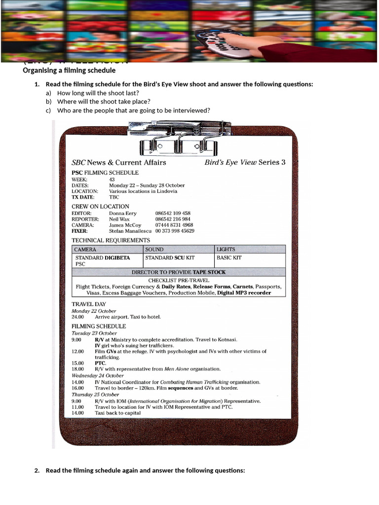 Filming Schedule for Bird’s Eye View | PDF
