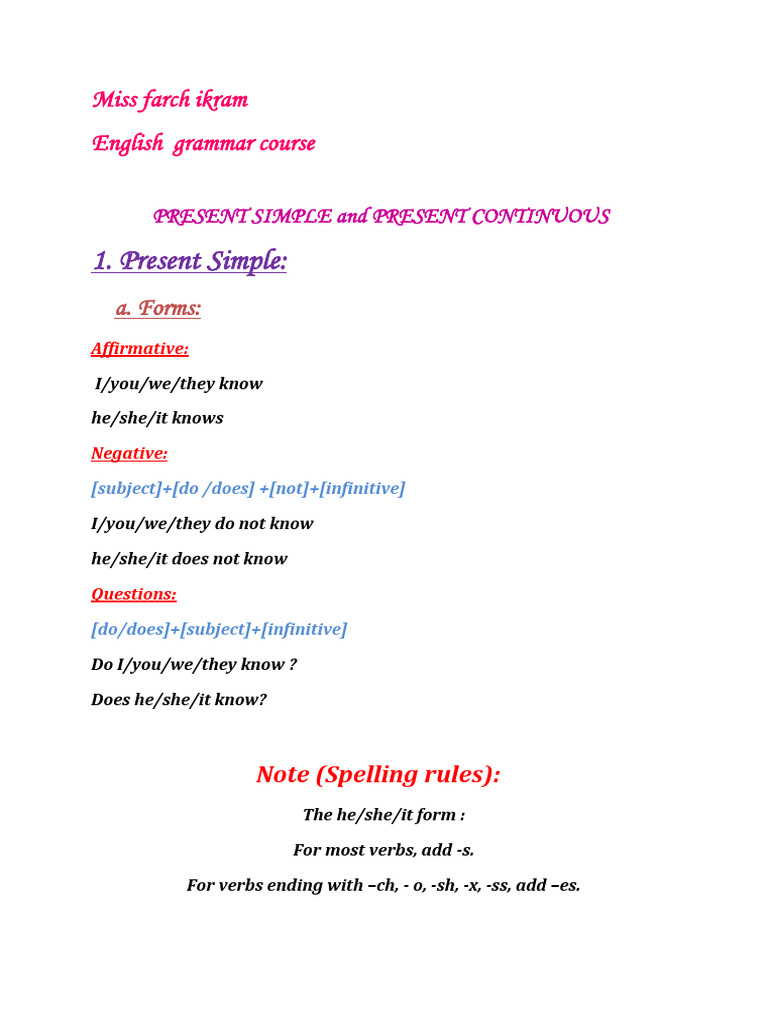 Present Simple and Present Continuous Course 1 | PDF | Linguistic ...
