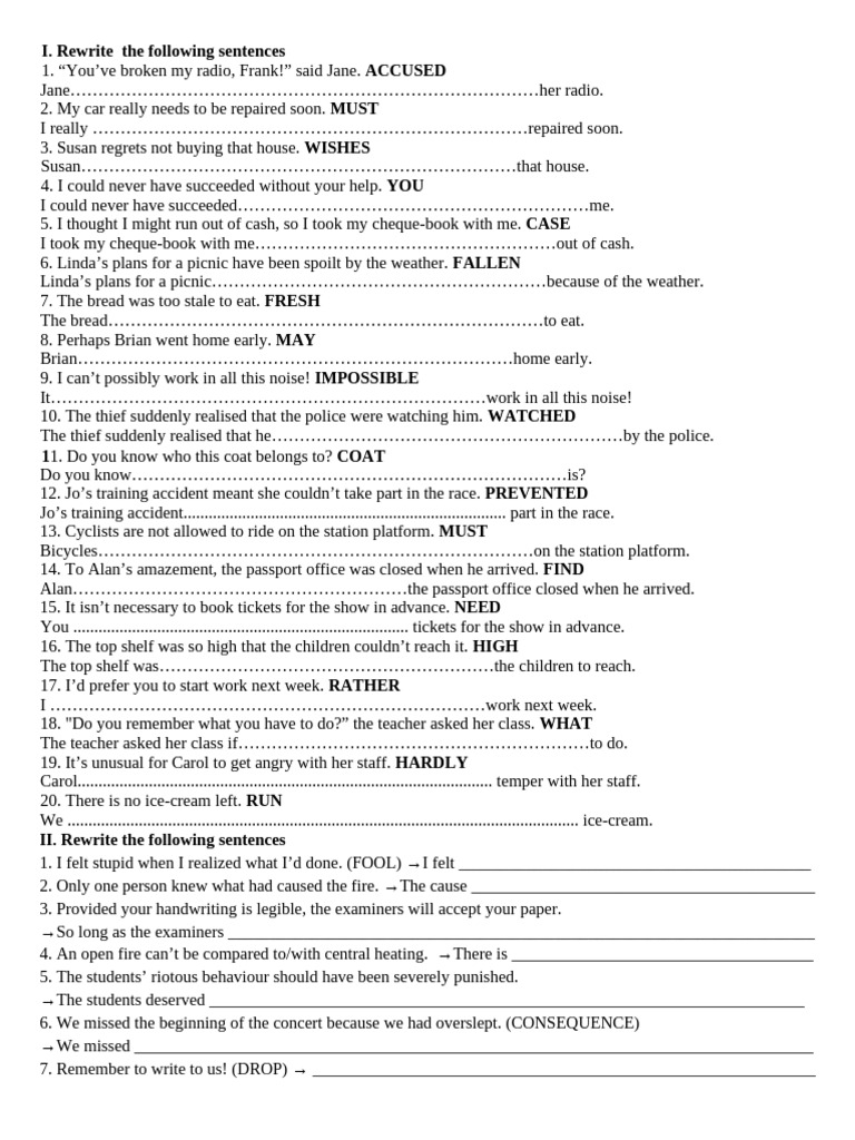 Sentence Rewriting Exercises | PDF