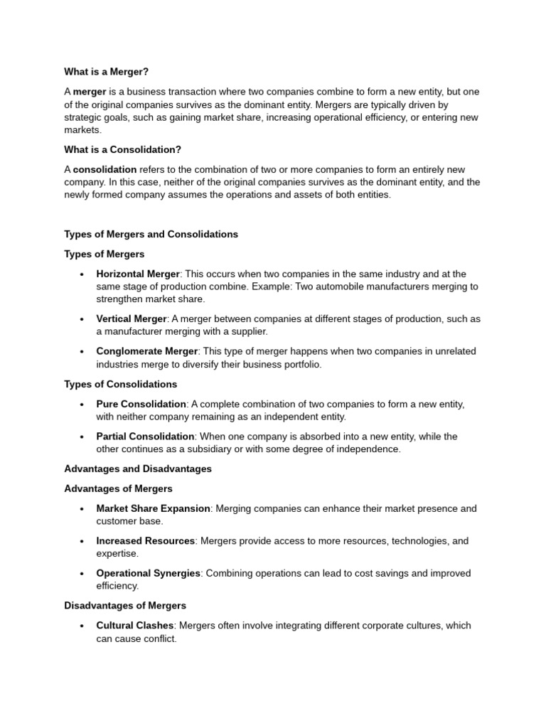 Merger and Consolidation | PDF | Mergers And Acquisitions | Business