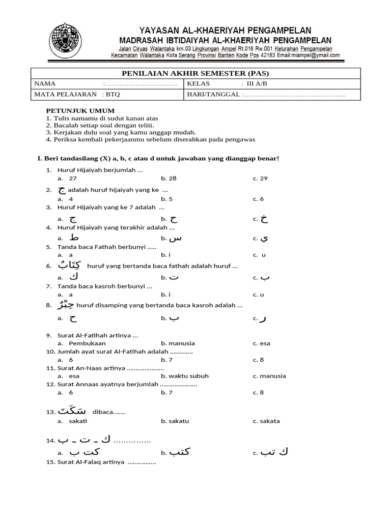 Soal Pas Umi BTQ 3 | PDF