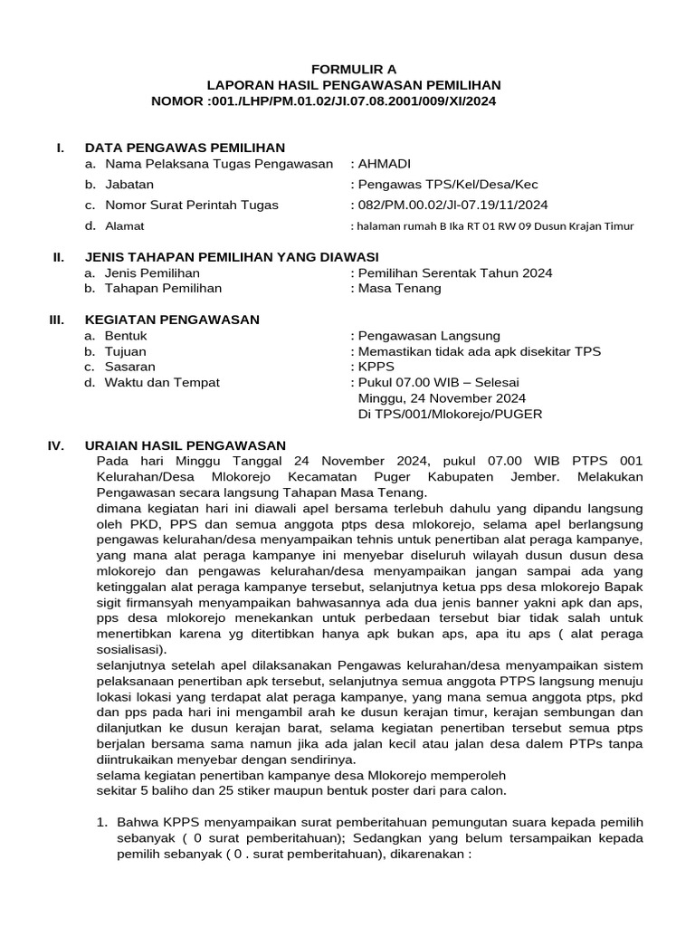 FORM A. 24 November 2024 Ptps AHMADI | PDF
