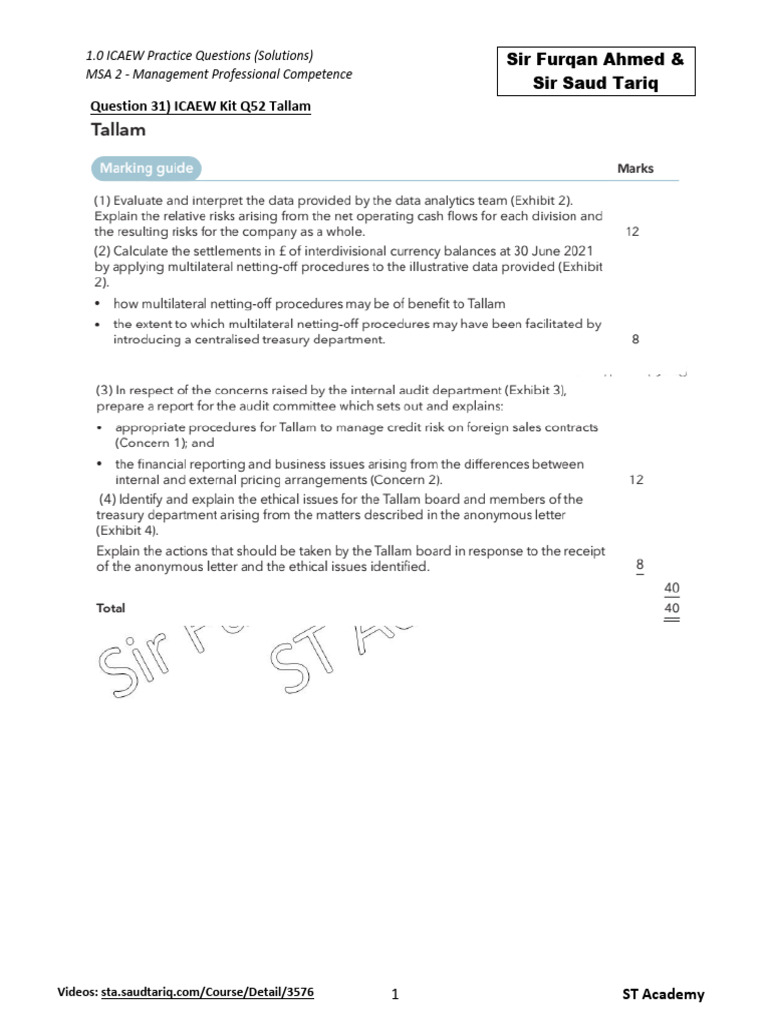 Lecture 16. ICAEW Solution Tallam 31 | PDF