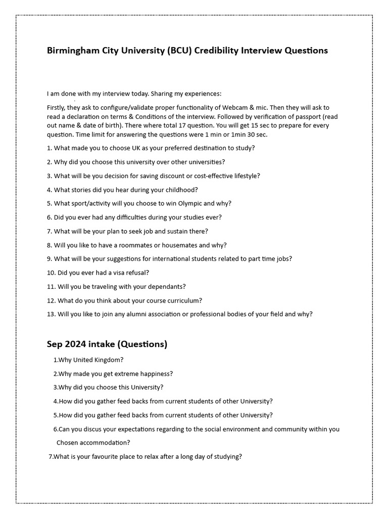 BCU Interview Questions | PDF