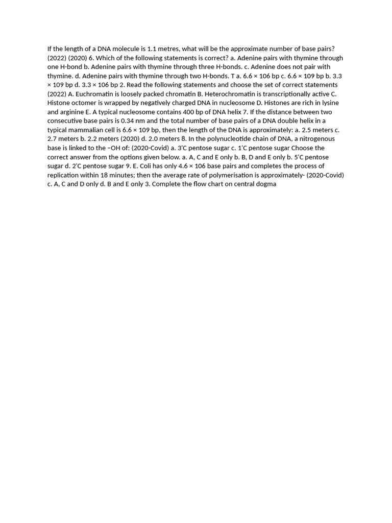 DNA Length and Base Pair Calculation | PDF