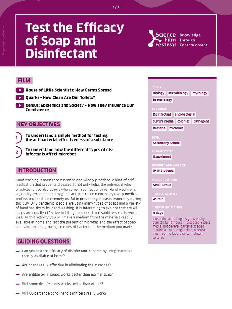 Test Soap and Disinfectant Efficacy | PDF | Fungus | Disinfectant