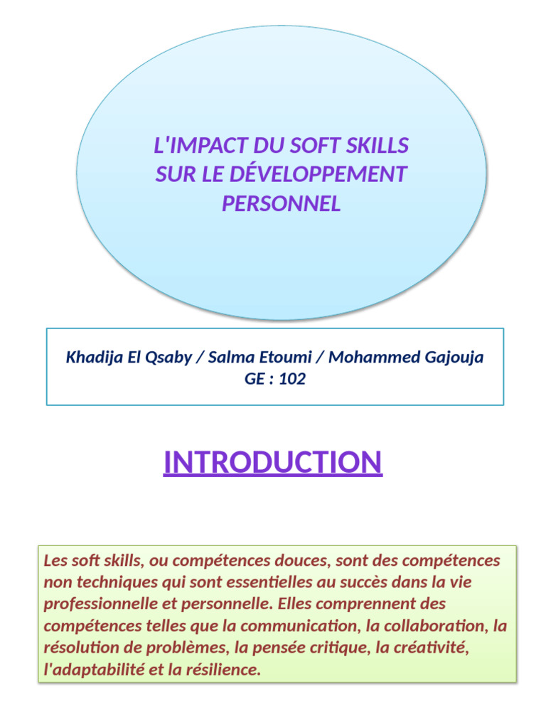 Limpact de Soft Skills Sur Le Dévl Personelle - PPSX | PDF | Savoir-être | Intelligence émotionnelle