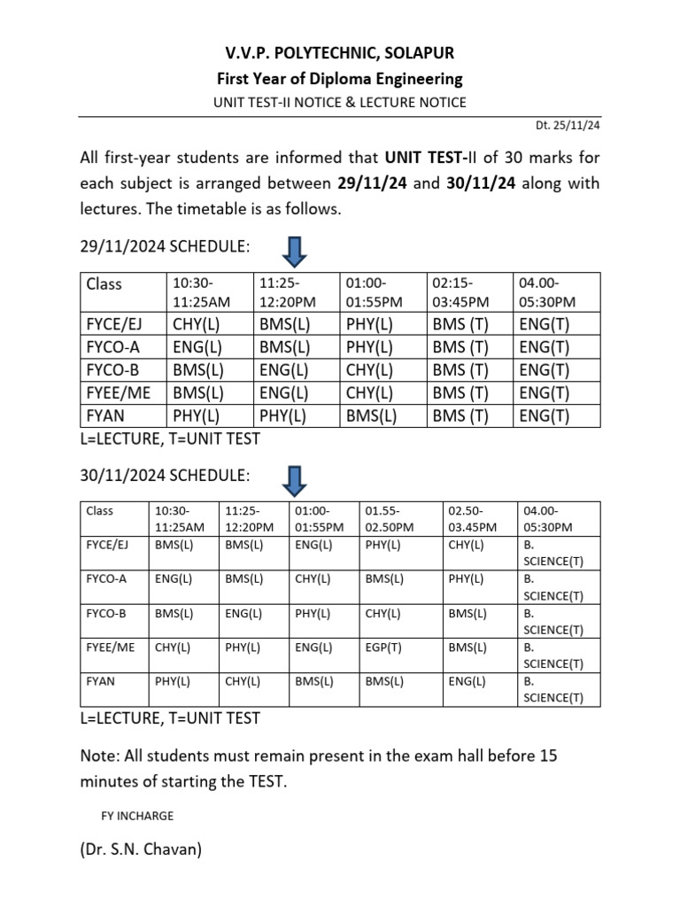 First-Year Diploma Exam Schedule | PDF