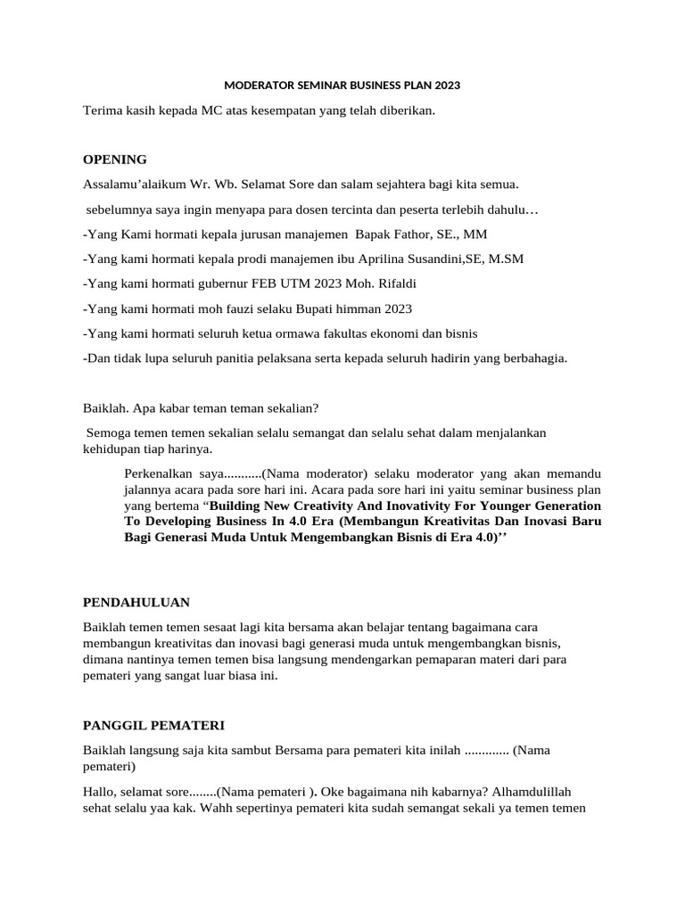 Contoh Teks Moderator | PDF