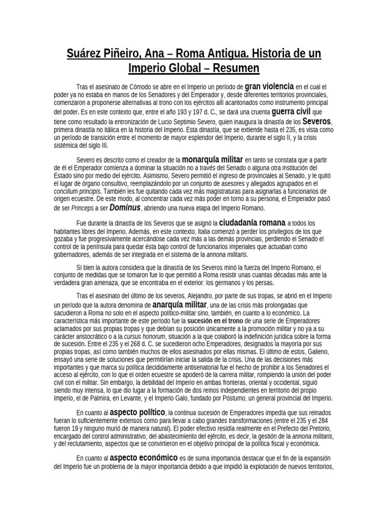 U4. Suárez Piñeiro, Ana - Roma Antigua. Historia de Un Imperio Global - Resumen | PDF | imperio ...