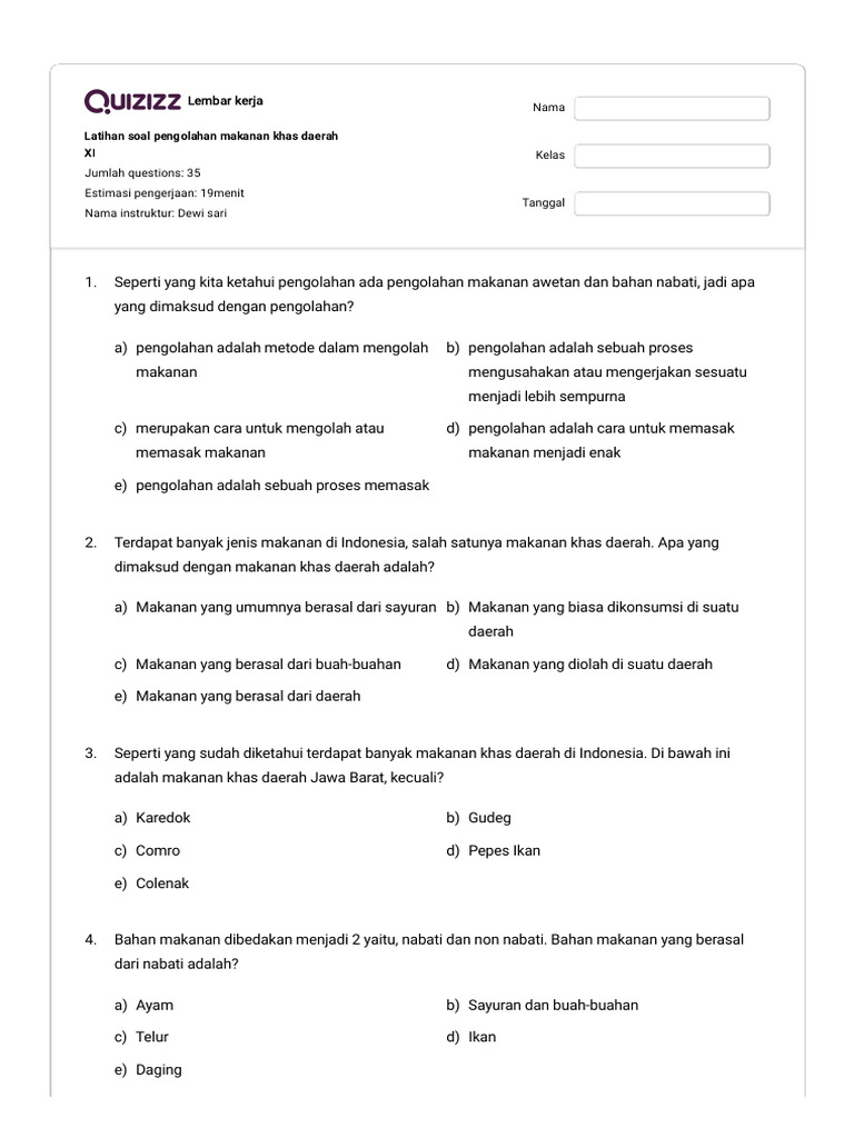 Worksheet - Quizizz | PDF