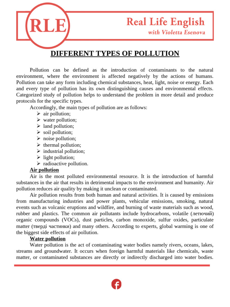 RLE Different Types of Pollution | PDF | Pollution | Water Pollution