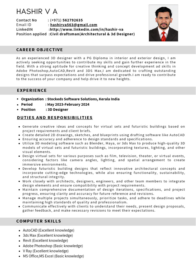 Civil Draftsman & 3D Designer Resume | PDF | 3 D Computer Graphics | Design